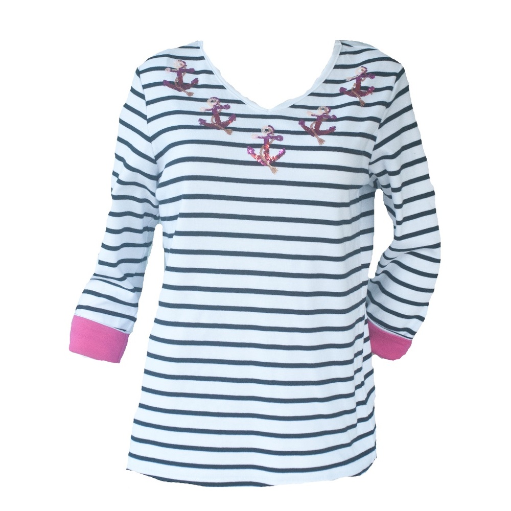 Quacker Factory Qvc Nautical Sequin Anchor & Stripes … - Gem
